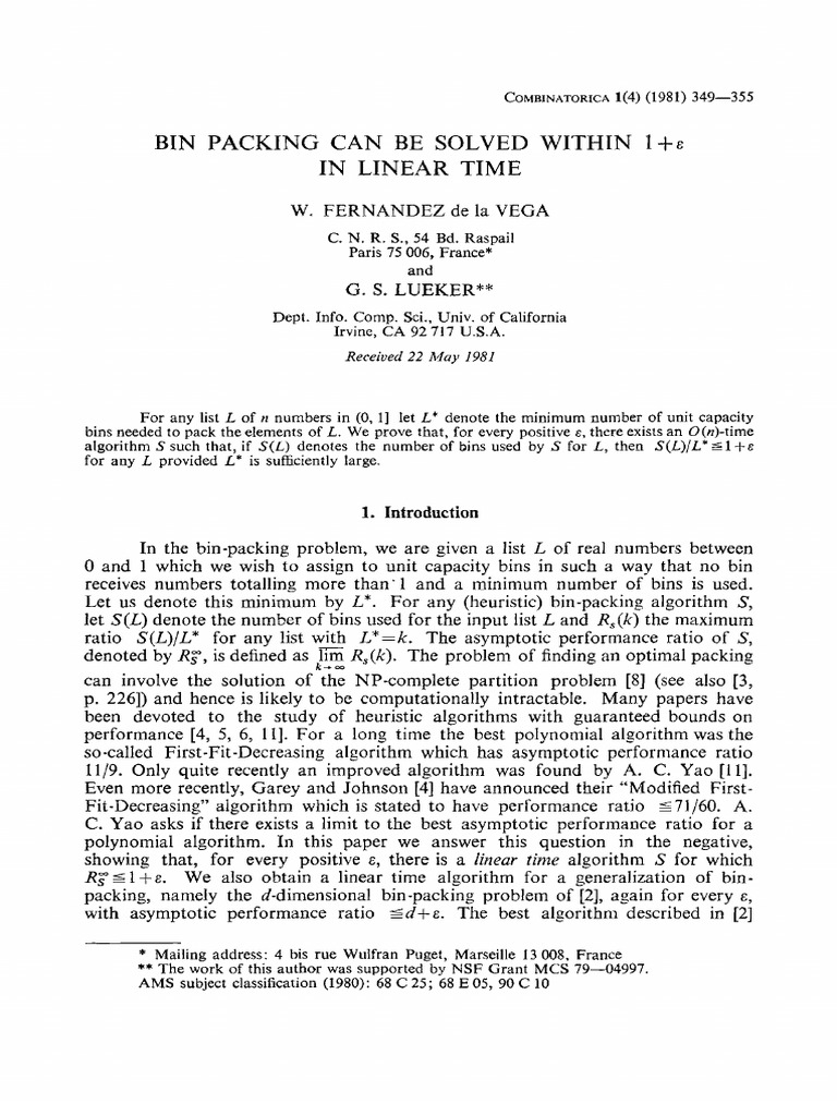 Bin Packing Can Be Solved Within in Linear Time | PDF | Mathematical ...