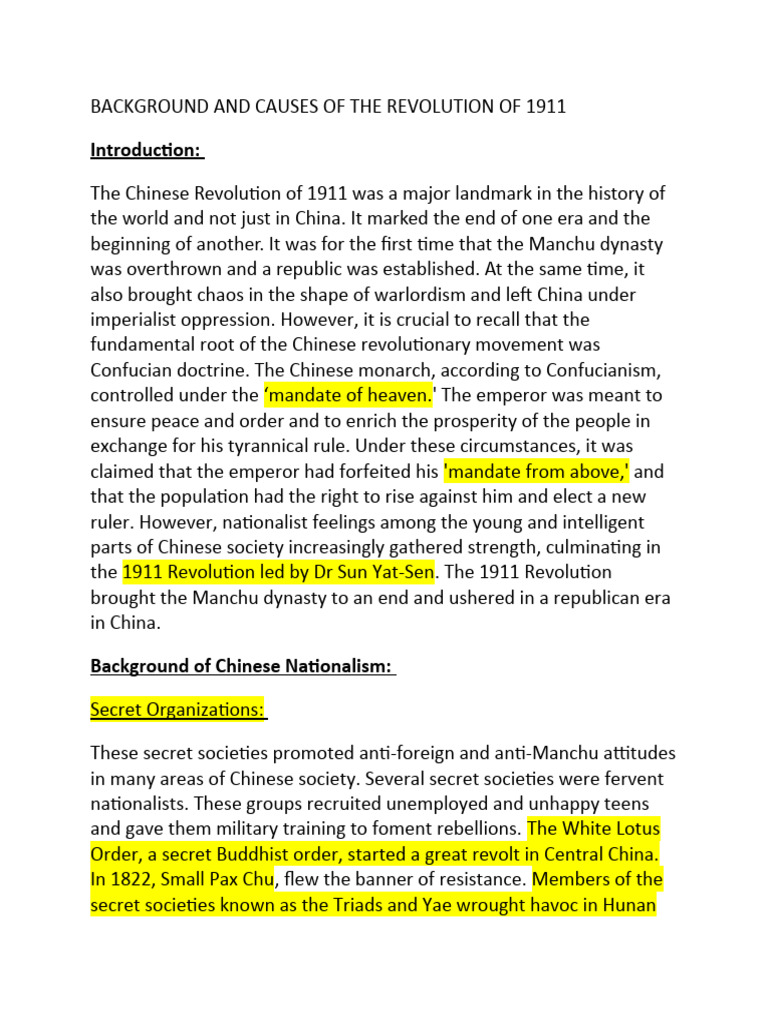 Background and Causes of The Revolution of 1911 | PDF | Qing Dynasty ...