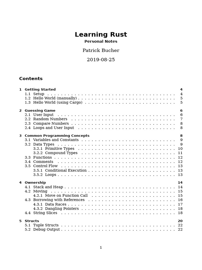 Learning Rust Notes Pdf Boolean Data Type Computer Science 5386