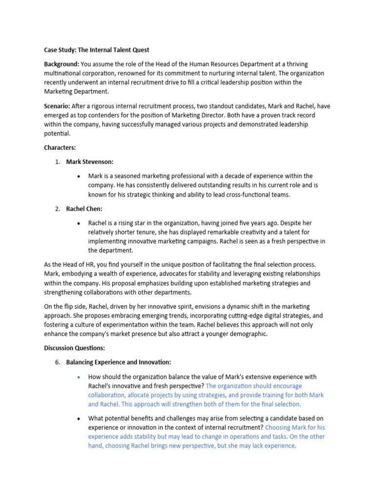 Case Study - Internal Selection | PDF | Leadership | Strategic Management