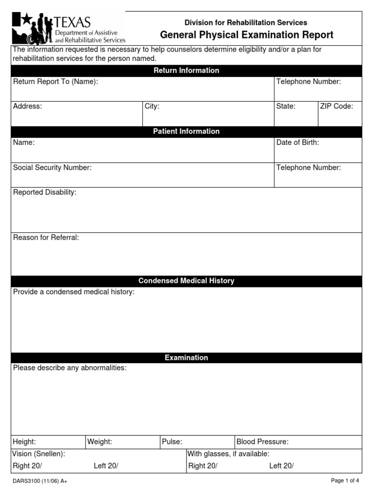 General Physical Examination Form | PDF | Physical Examination ...