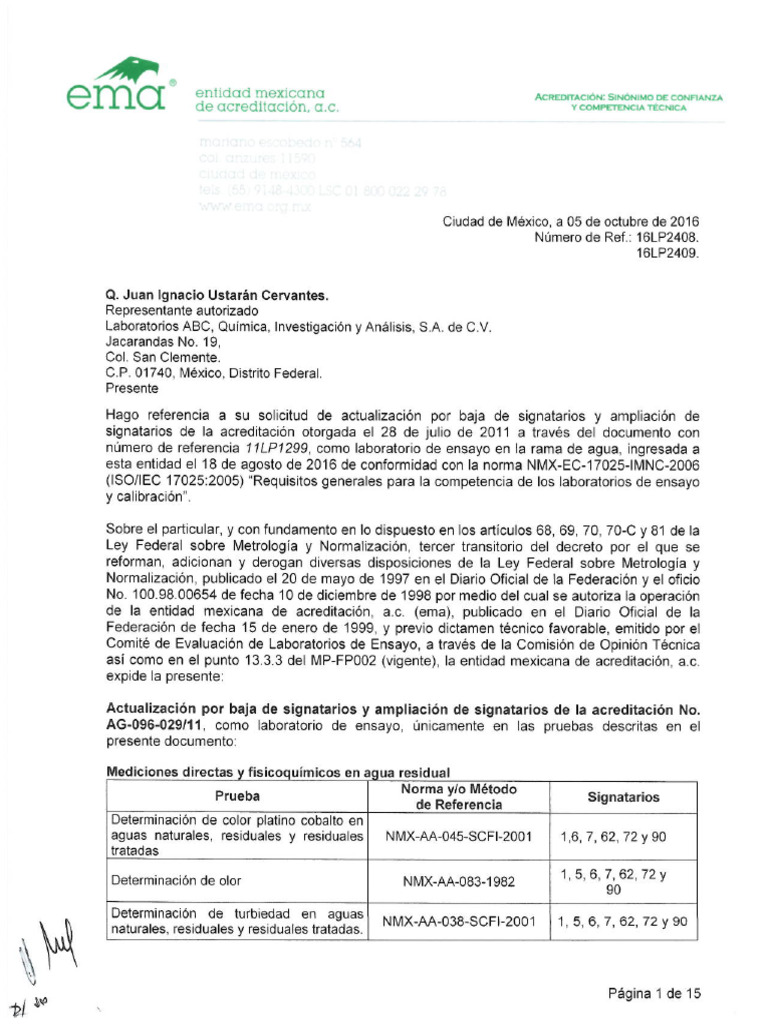 Abc Mex Acreditacion Ema Agua | PDF