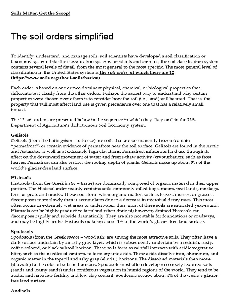 The Soil Orders Simplified - Soils Matter, Get The Scoop! | PDF | Soil | Weathering