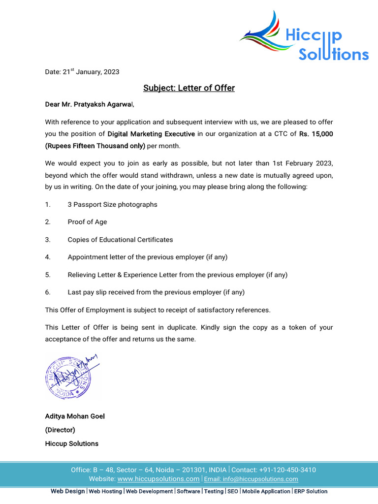 Exp Letter and Offer Pratyaksh Agarwal | PDF | Government