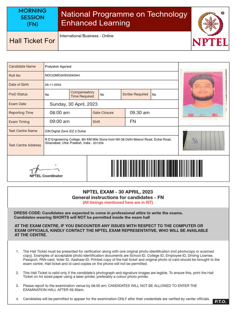 Hall Ticket 2 | PDF | Identity Document | Printer (Computing)