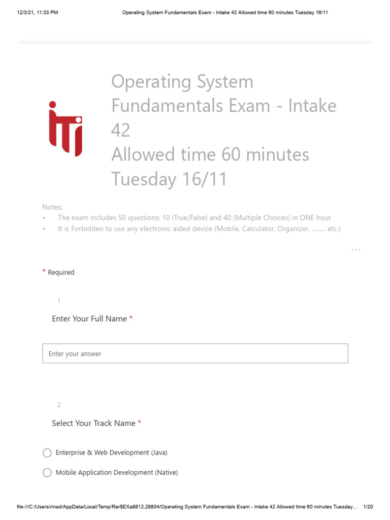 Operating System Fundamentals Exam - Intake 42 Allowed Time 60 Minutes ...