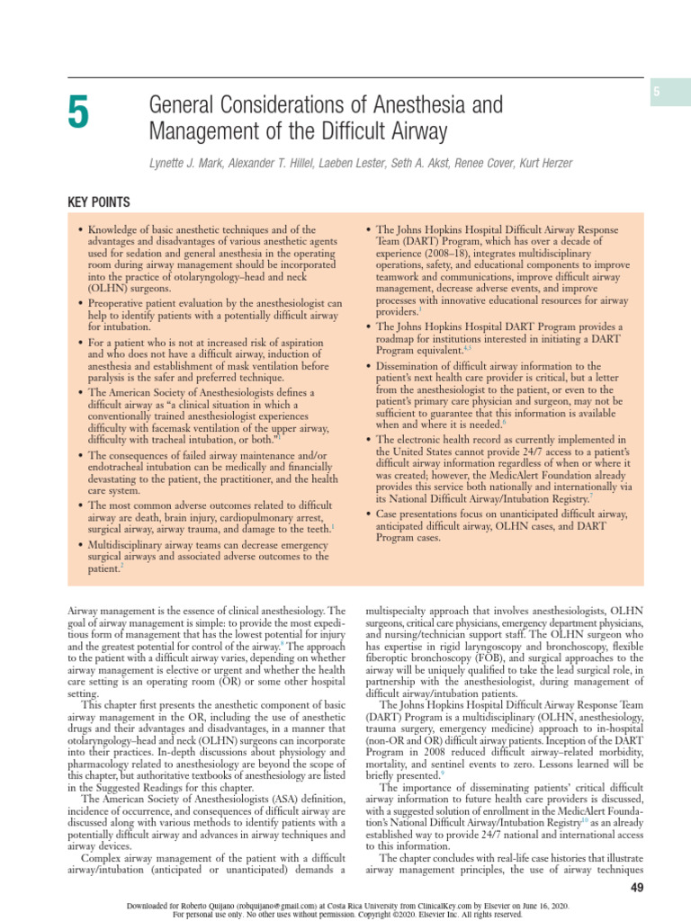5 - General Considerations of Anesthesia and Management of The ...