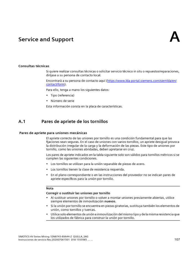Tabla de Torque Siemens Pernos Electricos | PDF | Tornillo | Arandela ...