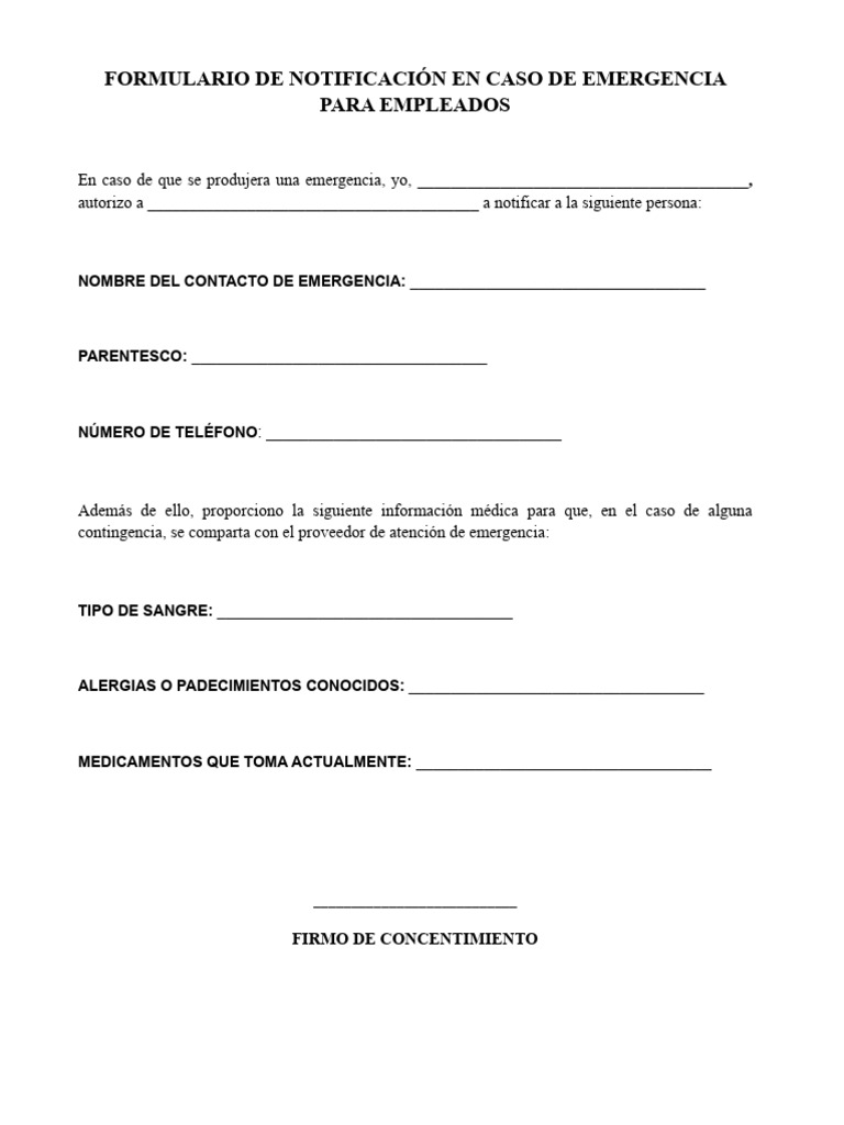 Formulario de Notificación en Caso de Emergencia Para Empleados | PDF