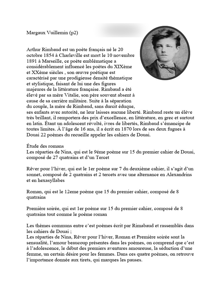 Analyse des poèmes de Rimbaud | PDF | Arthur Rimbaud | Poésie