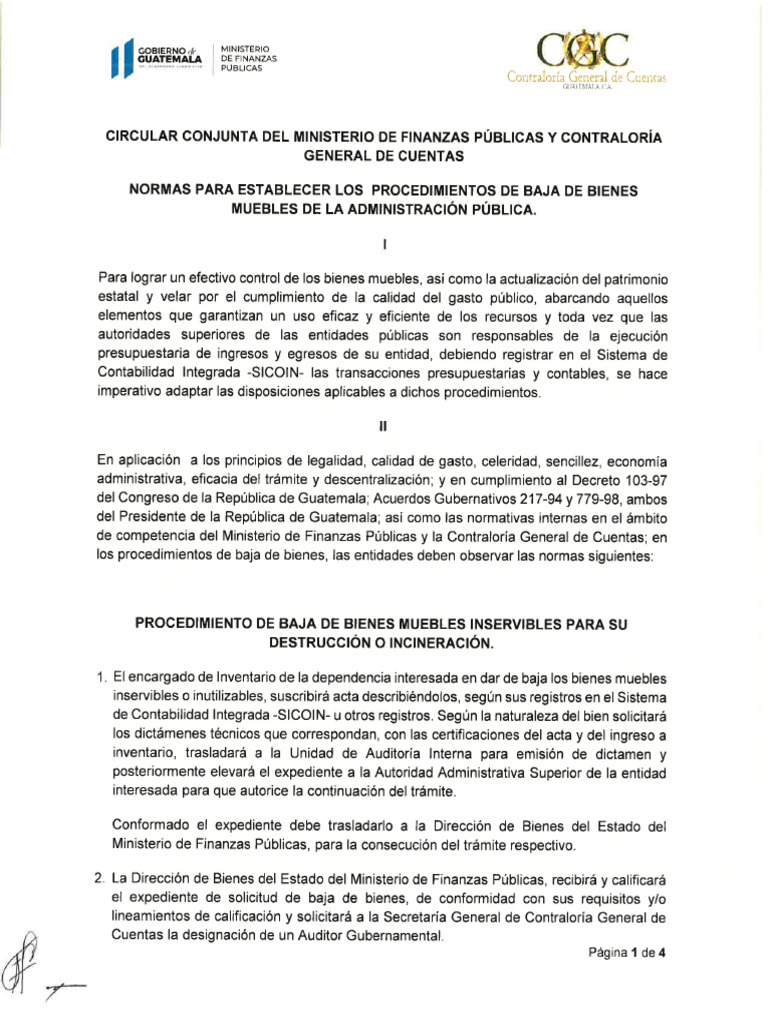 Circular Conjunta MINFIN y CGC | PDF