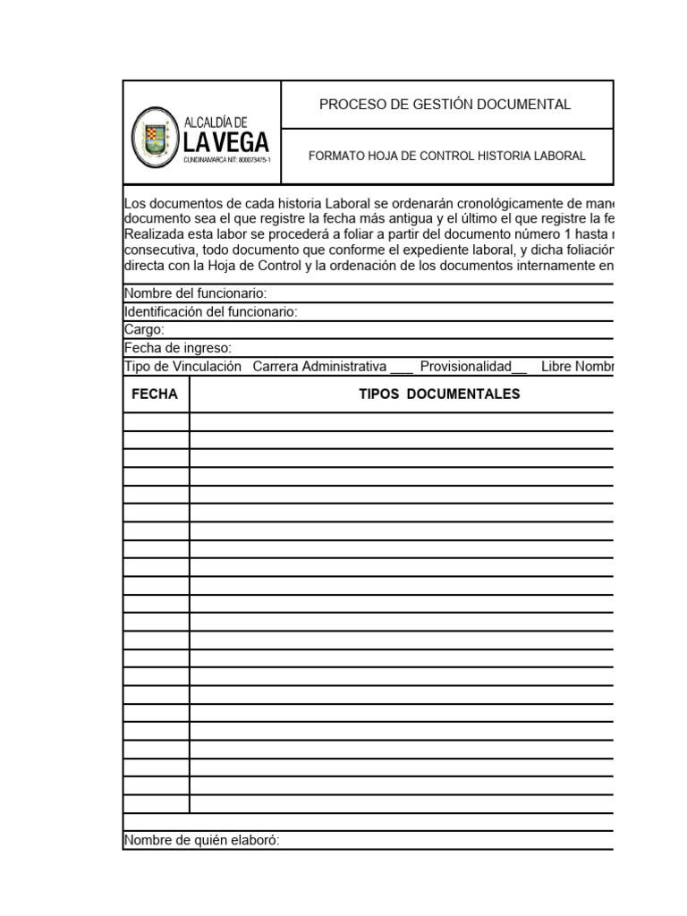 Formato Hoja de Control | PDF