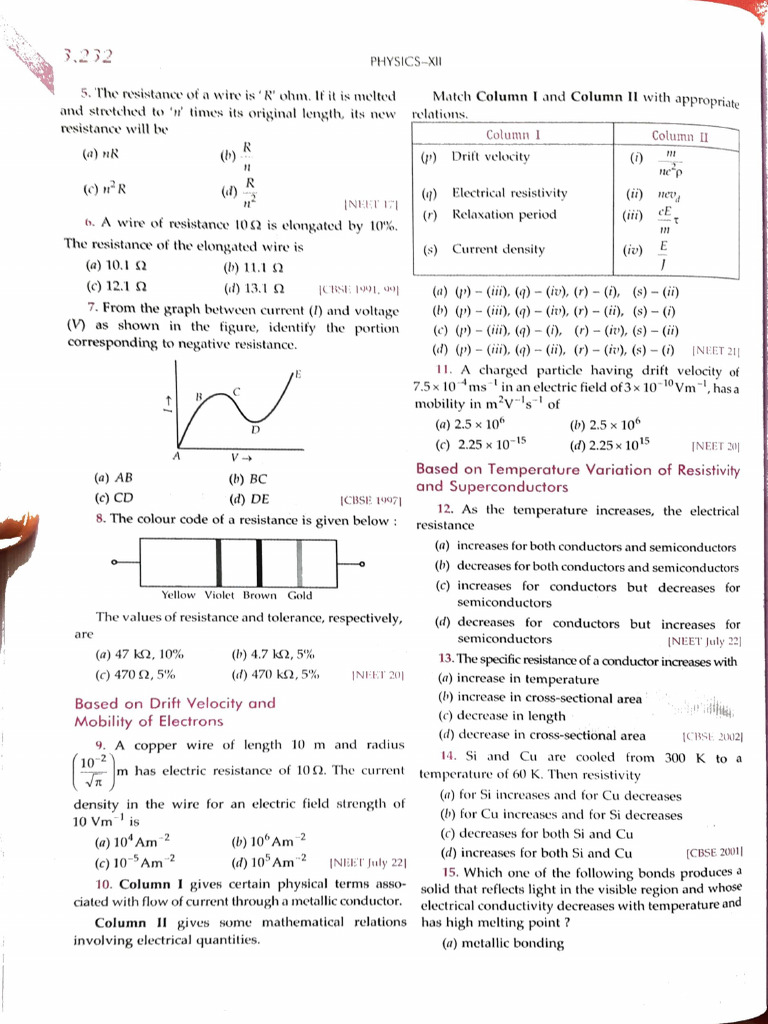 12 NEET PYQS Current Electricity | PDF | Electrical Resistivity And Conductivity | Electrical ...