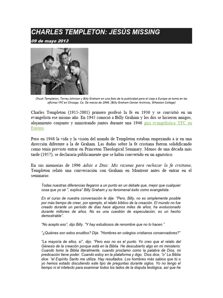 Charles Templeton Extrañándo A Jesús | PDF | Billy Graham