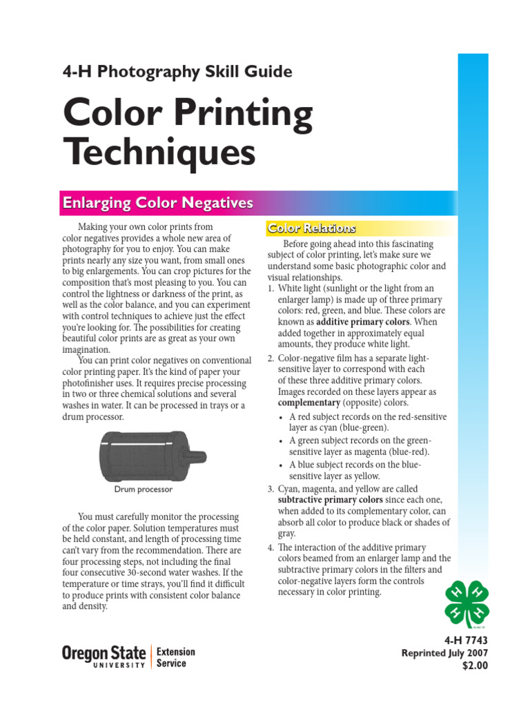 Color Printing Techniques: 4-H Photography Skill Guide | PDF | Color ...