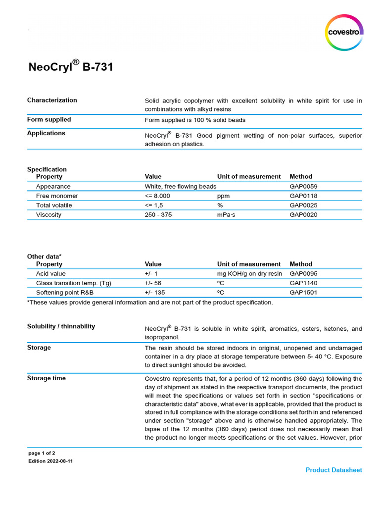 NeoCryl B 731 - en - 50000026 23375394 23489056 | PDF | Copolymer | Building Engineering