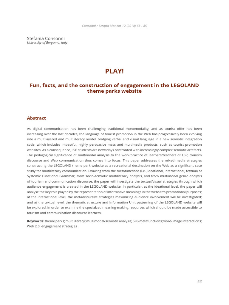 Consonnis 18 Play-Theme Park en The Language of Tourism. Scripta Manent-38-60 | PDF | Lego ...