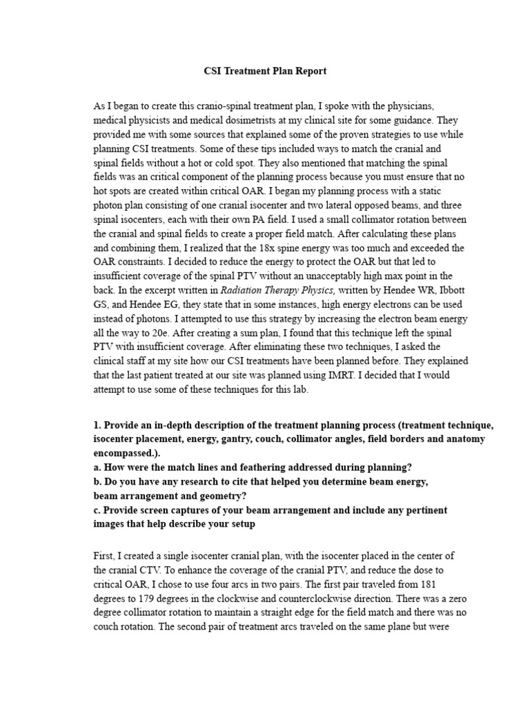 Clinical III Csi Plan Report | PDF | Radiation Therapy | Medical Specialties