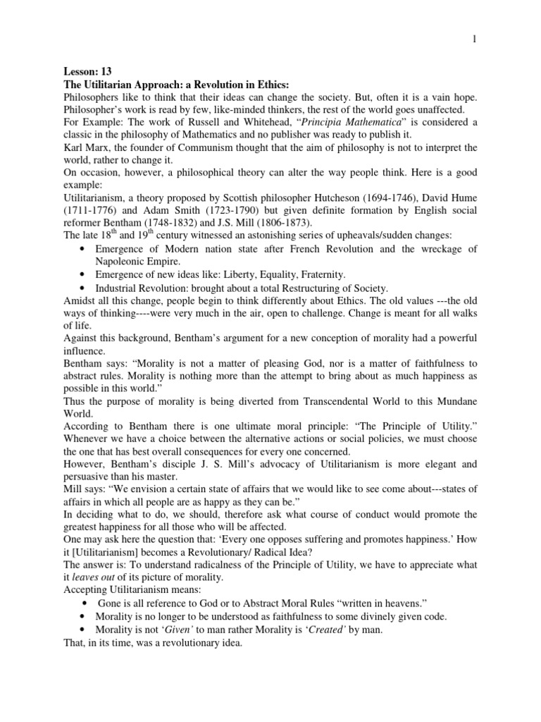 Lesson No. 13 | PDF | Utilitarianism | Pleasure