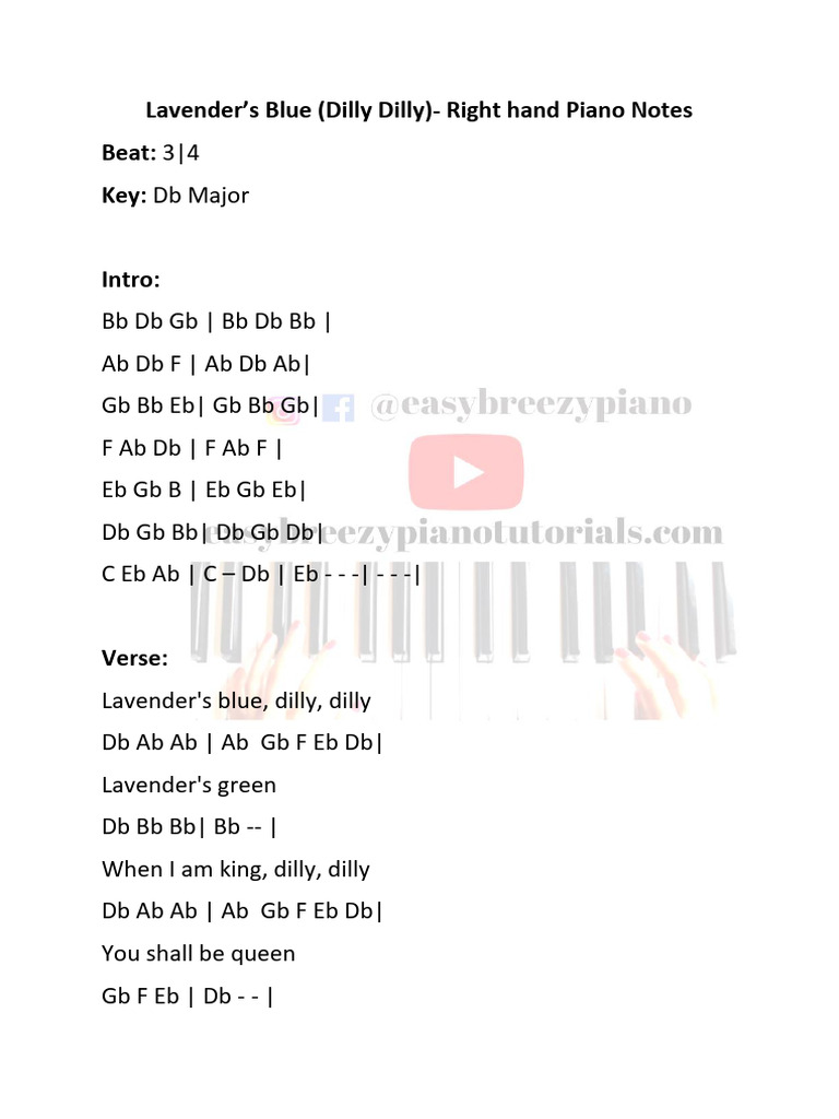 Lavenders Blue Piano Notes Right Hand | PDF