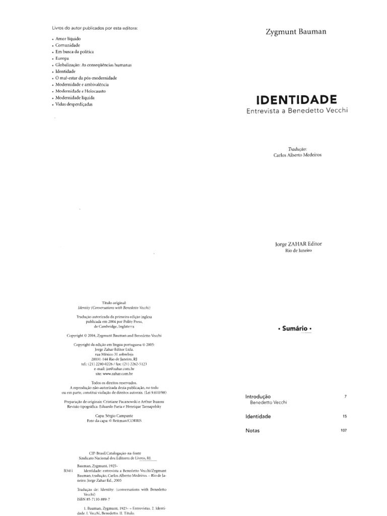 BAUMAN, Zygmunt. Identidade | PDF BAUMAN, Zygmunt. Identidade | PDF