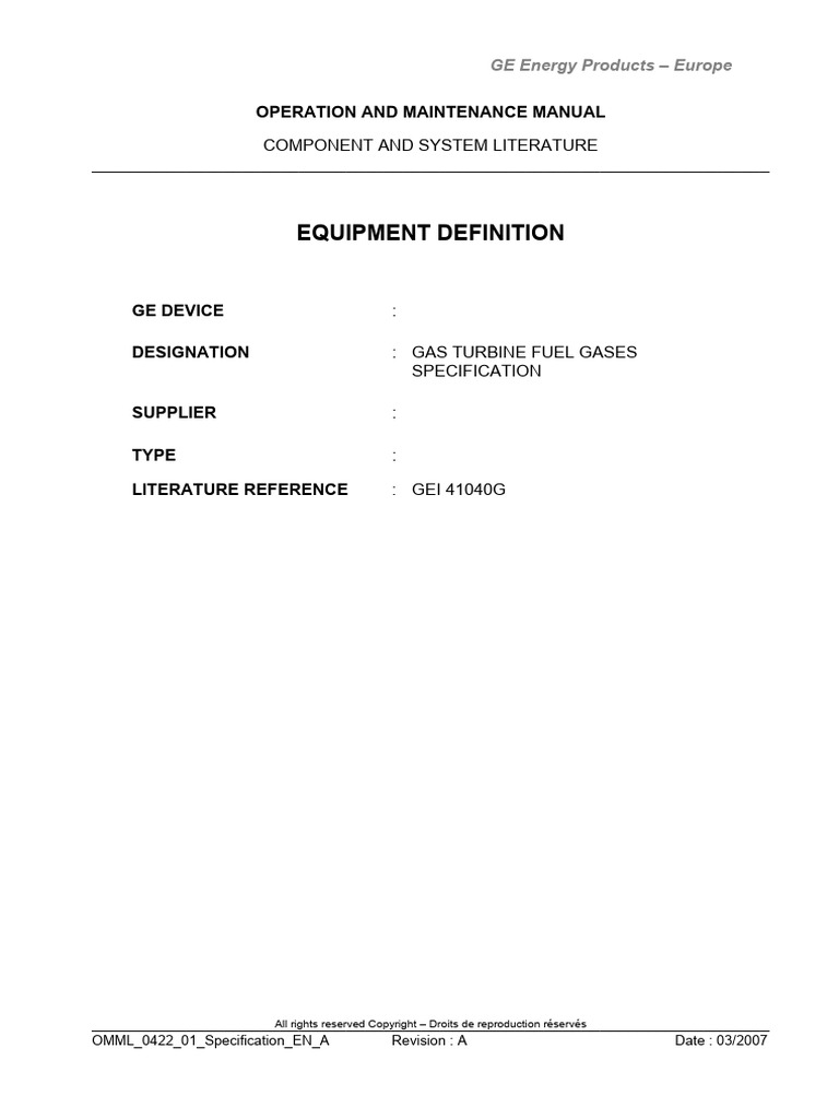Gei 41040G Gas Turbine Fuel Gases Specification | PDF | Natural Gas ...