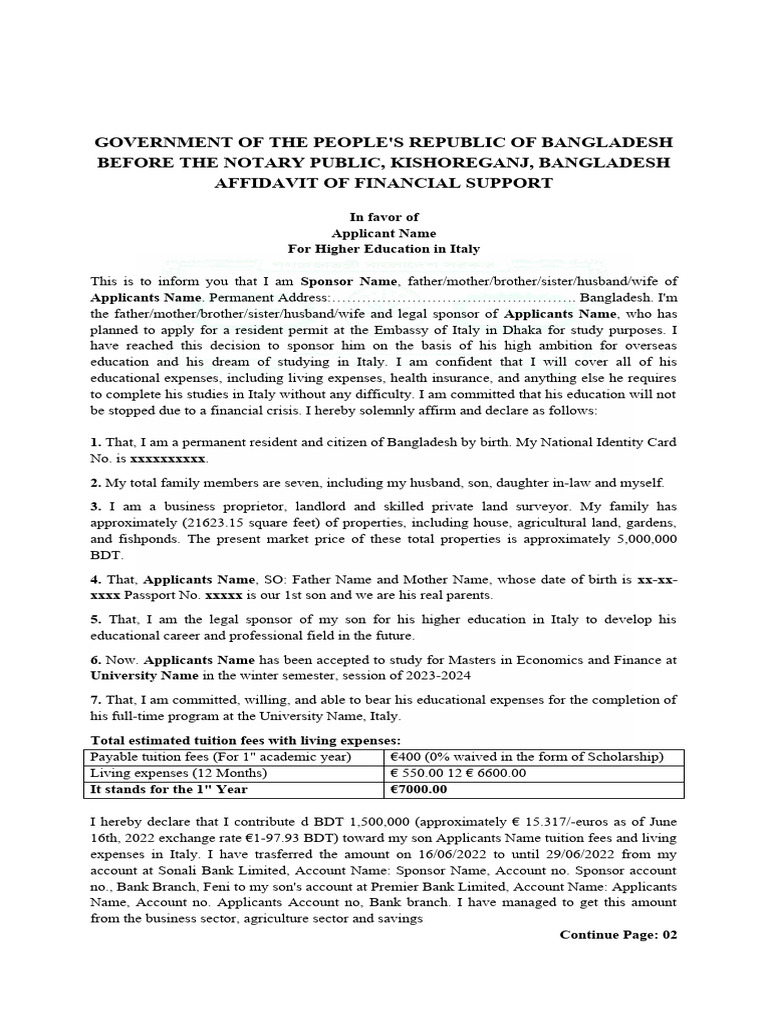 Sponsorship Affidavit (Format) | PDF | Banks | Economies