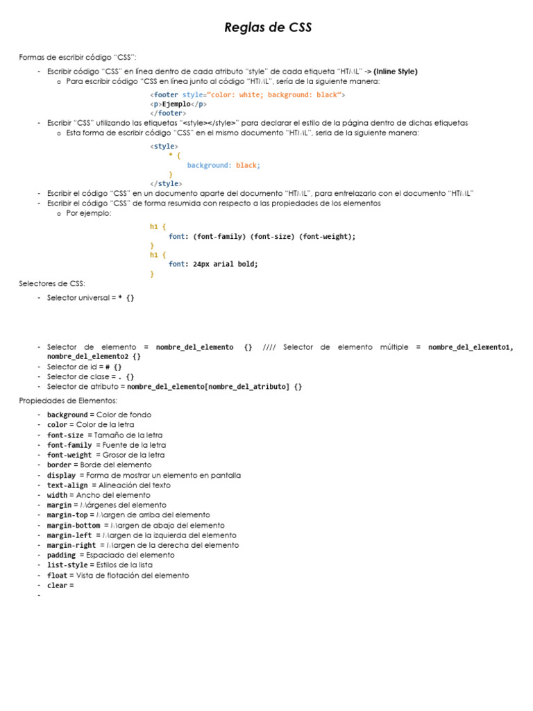 Reglas y Códigos de CSS | PDF | Hojas de estilo en cascada | Archivo de computadora