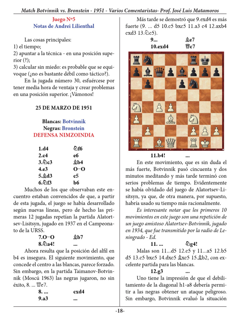 Análisis del Match Botvinnik-Bronstein 1951 | PDF | Teoría de juego ...