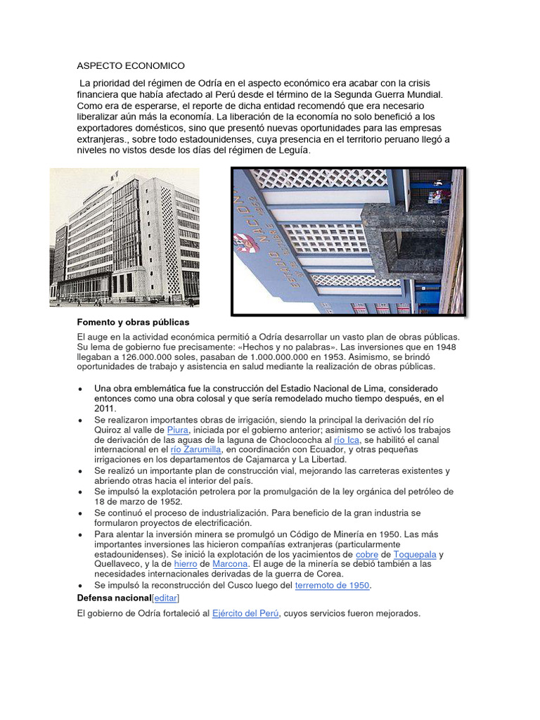 Aspecto Económico en Obras de Odría | PDF | Perú | Ecuador