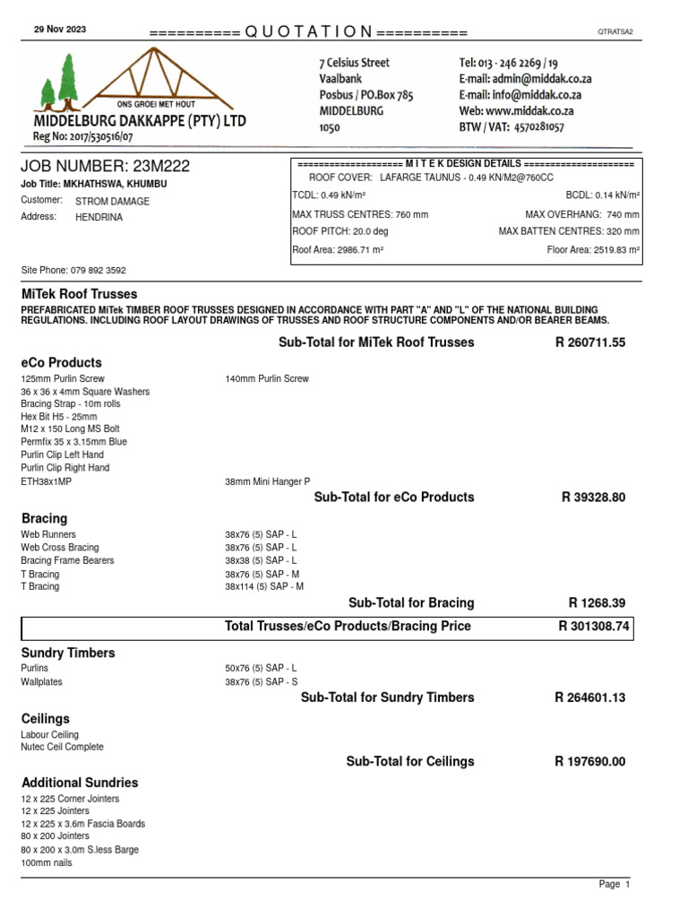 2 - NEW Customer Quote Excl Rates & Qty - 1-21-7 | PDF | Roof ...