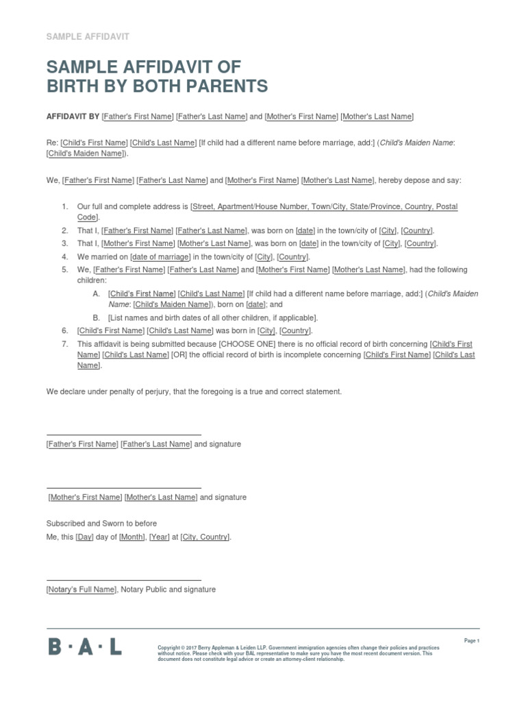 Sample Affidavit of Birth Both Parents | PDF | Affidavit | Signature