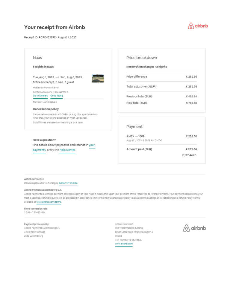 Naas | PDF | Receipt | Airbnb