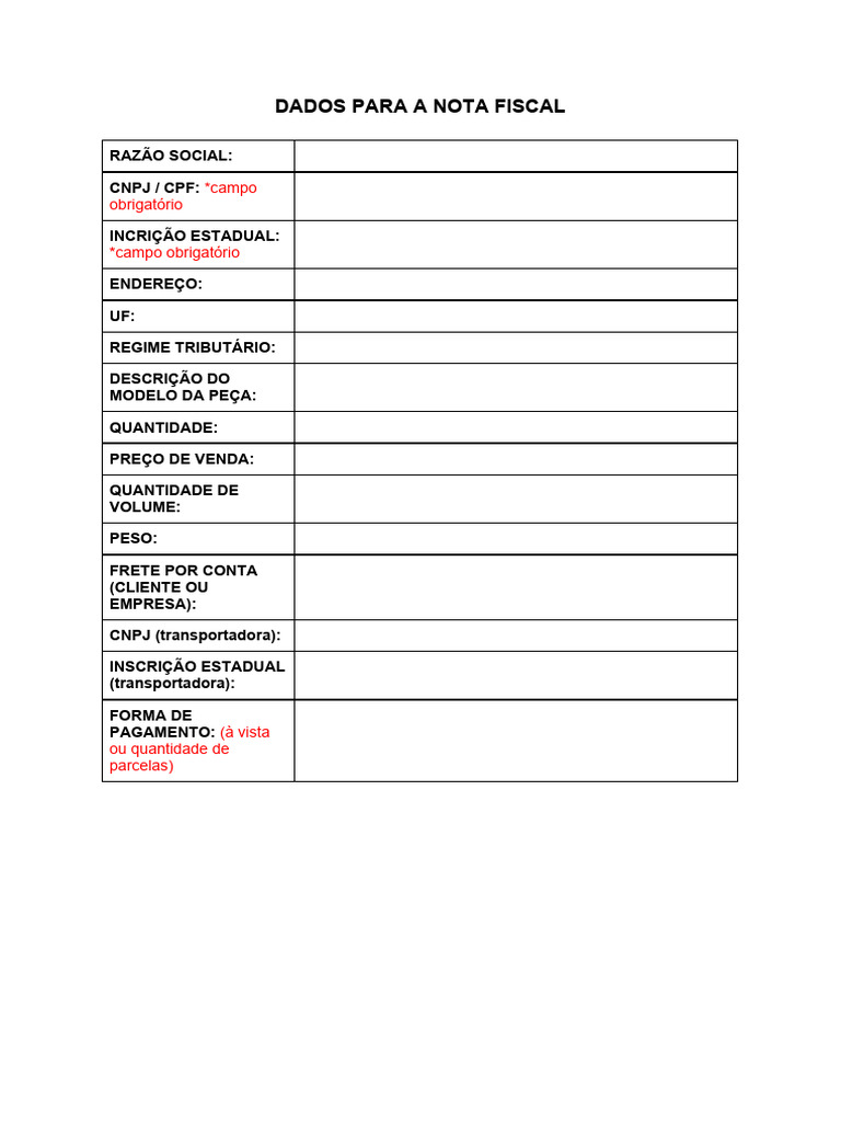 Formulário para Nota Fiscal | PDF | Direito