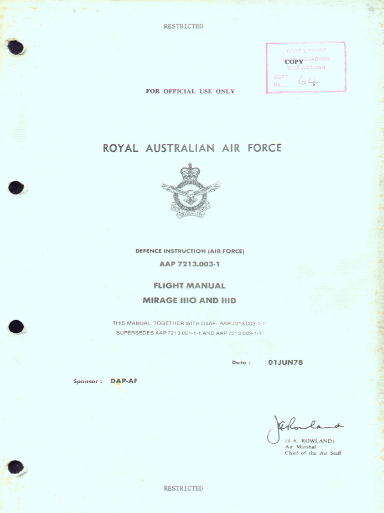 Australia Dassault Mirage IIIO and IIID Flight Manual | PDF