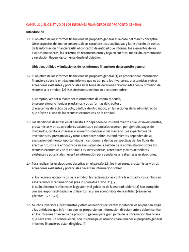 Capítulo 1 El Objetivo de Los Informes Financieros de Propósito General | PDF | Factores de ...