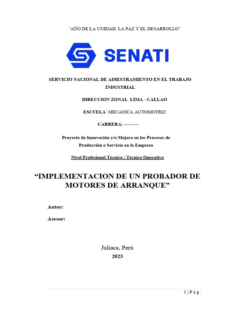 Probador de Motores de Arranque - Proyecto | PDF | Motor eléctrico ...