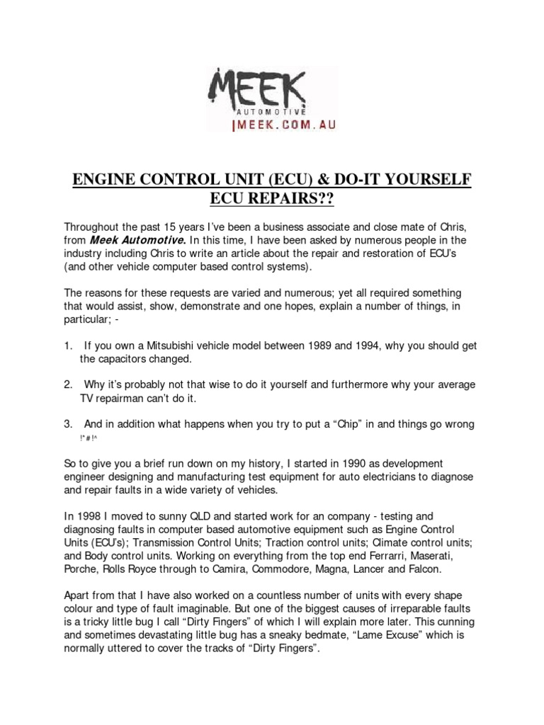 Engine Control Unit (Ecu) & Do-It Yourself Ecu Repairs??: Meek Automotive | PDF | Printed ...
