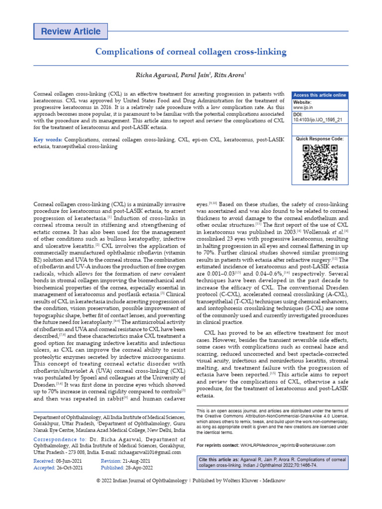 Journal Complications of Corneal Collagen Cross Linking | PDF | Cornea ...