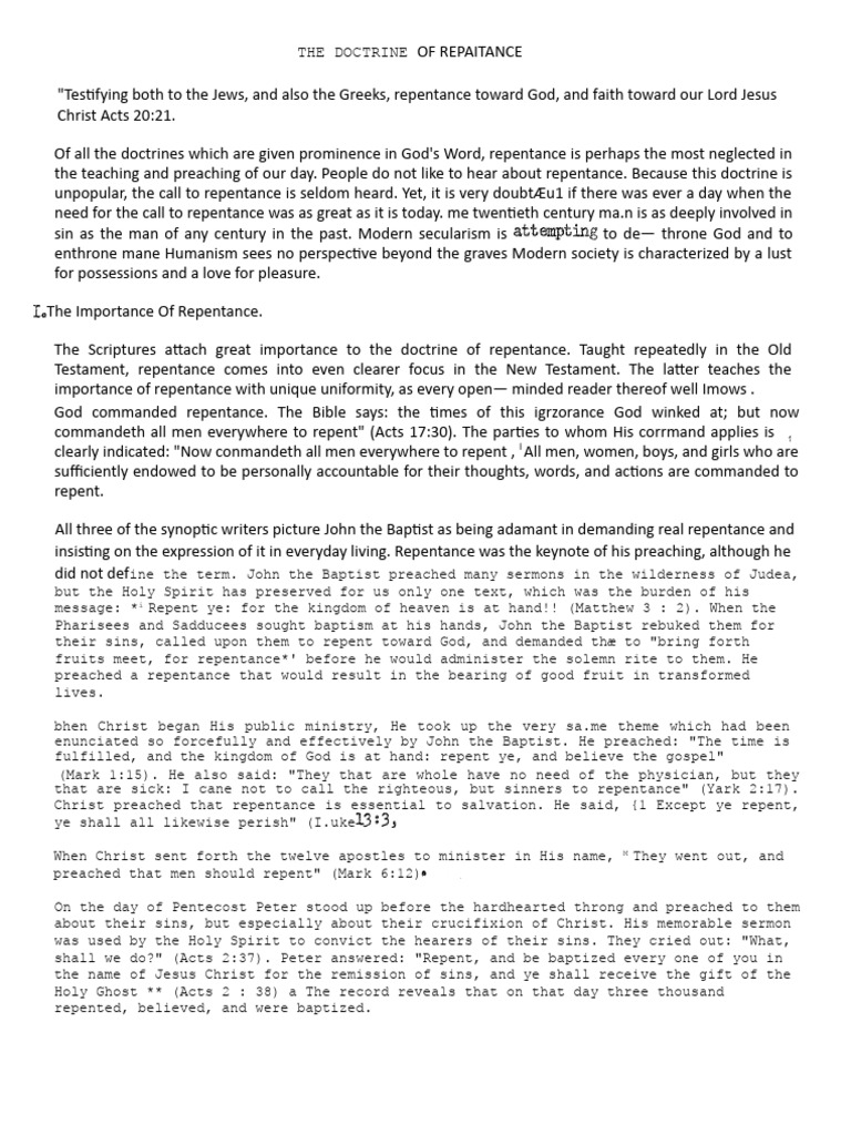 The Doctrine of Repentance (Part 1) | PDF | Jesus | Sermon