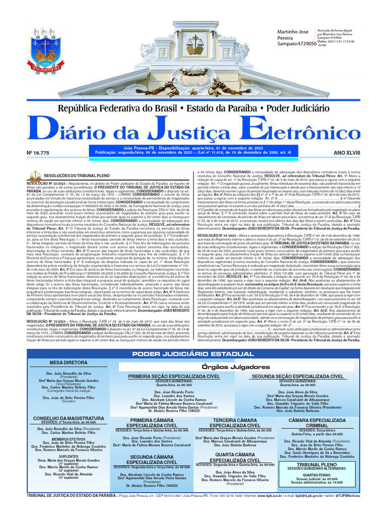 Diario - 06 11 2023 | PDF | Férias trabalhistas | Indenização Diario - 06 11 2023 | PDF | Férias trabalhistas | Indenização