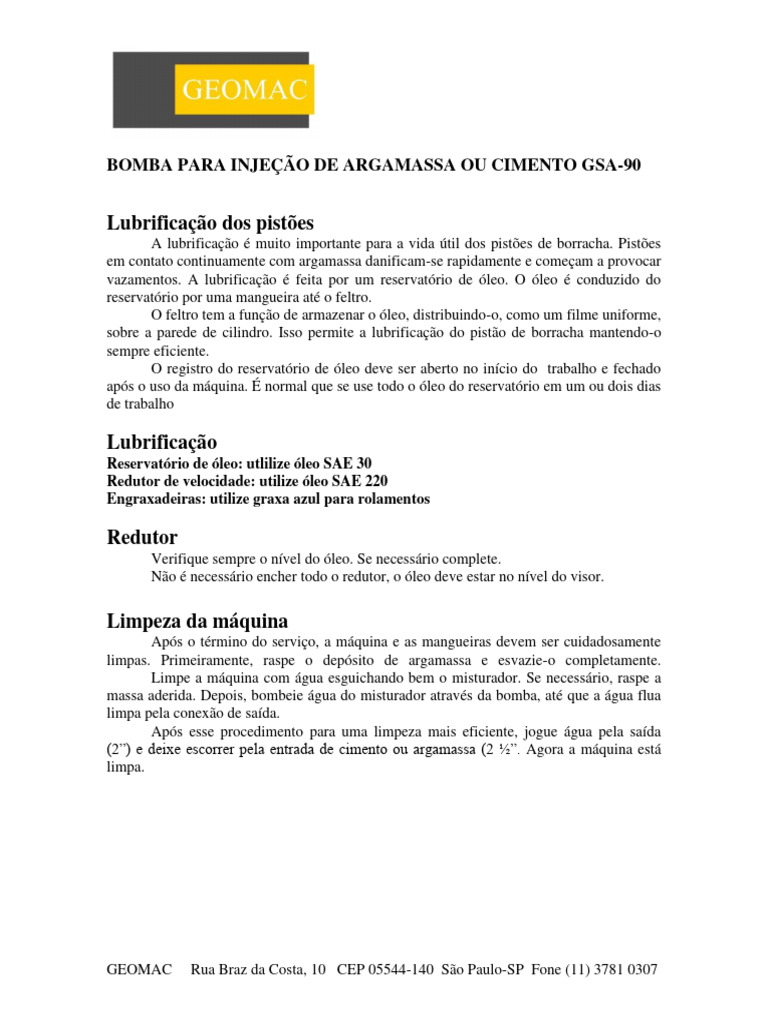 Manual de Instruções Bomba GSA-90 | PDF | Pistão | Petróleo
