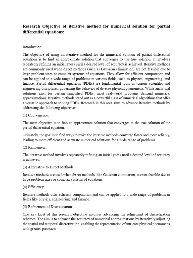 Research Objective Of Iterative Method For Numerical Solution For Partial Differential Equations