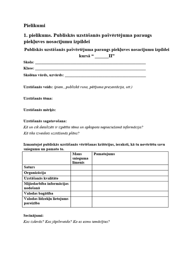 Pašvērtējums - PARAUGS | PDF