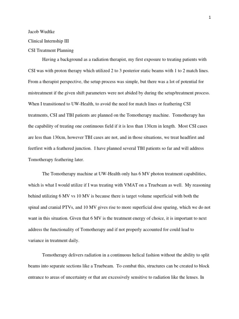 Csi Treatment Plan Writeup | PDF | Radiation Therapy | Clinical Medicine