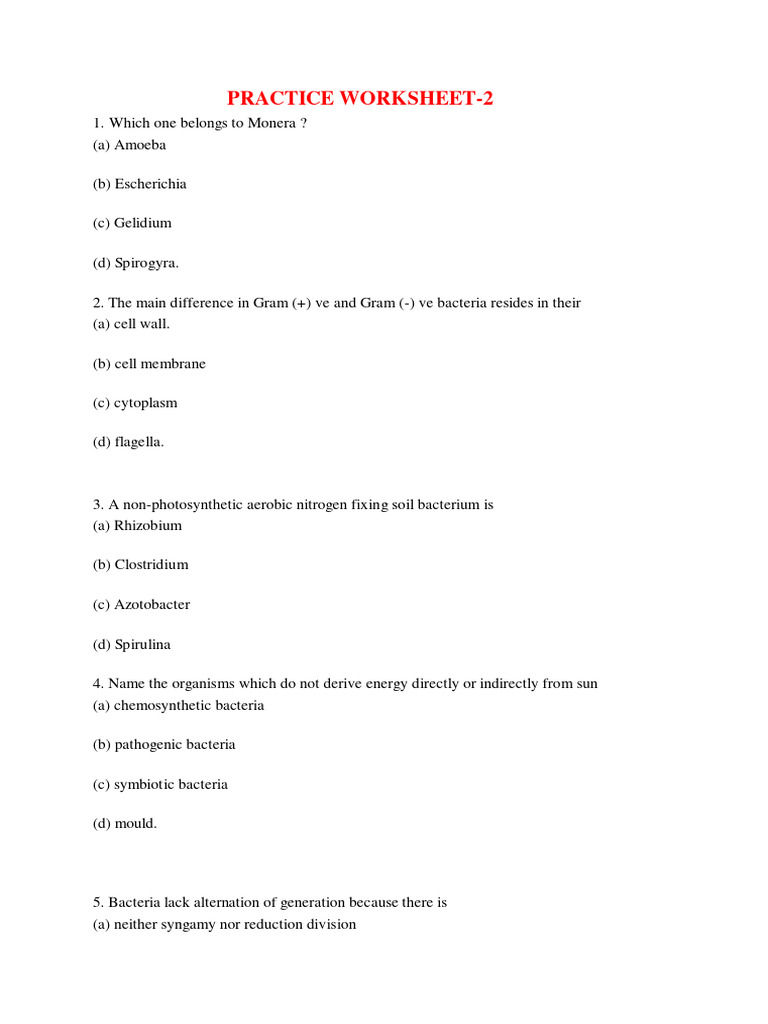 Bacteria Cell Worksheet
