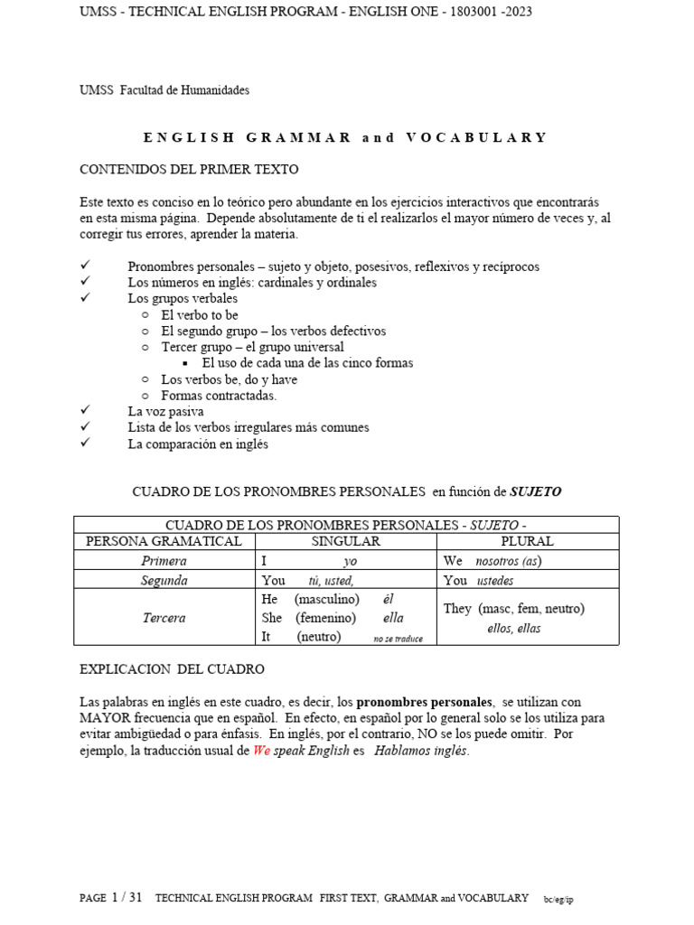 Documento Ingles 1 1 | PDF | Verbo | Pronombre