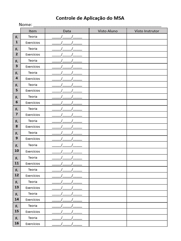 Controle MSA - para Imprimir - Modelo 2 | PDF