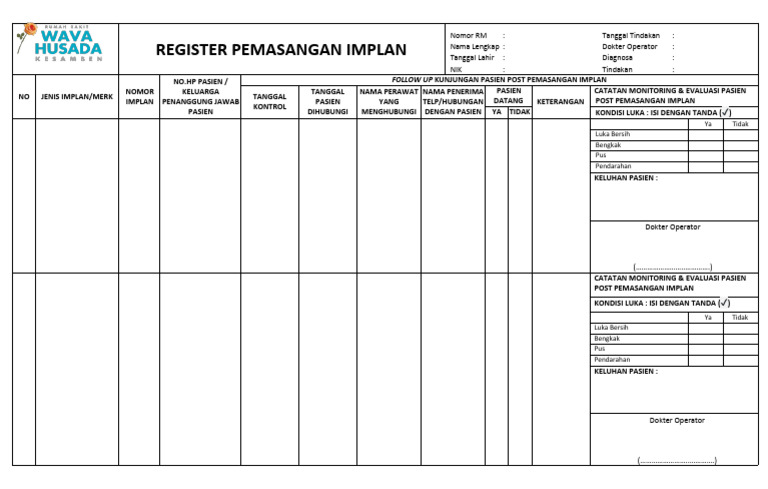 Register Pemasangan Implan | PDF