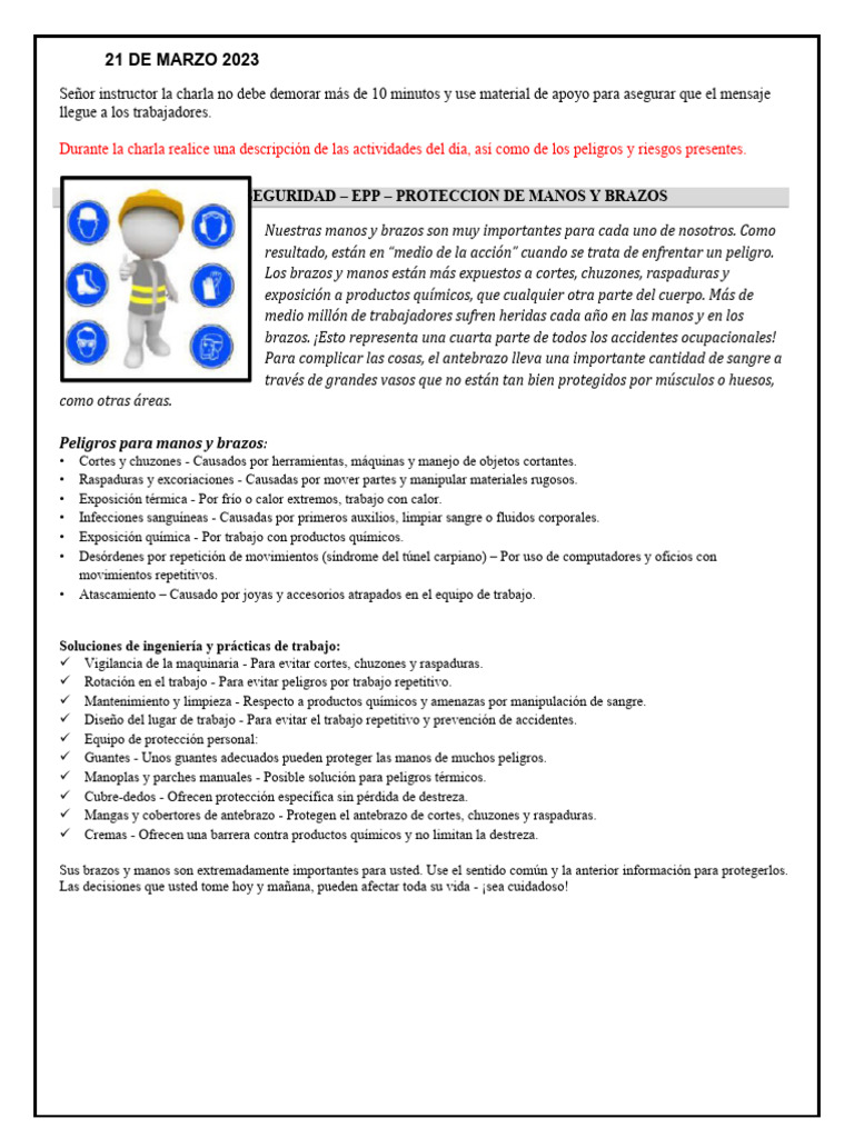 Charla Seguridad - Epp - Proteccion de Manos y Brazos | PDF | Guante ...